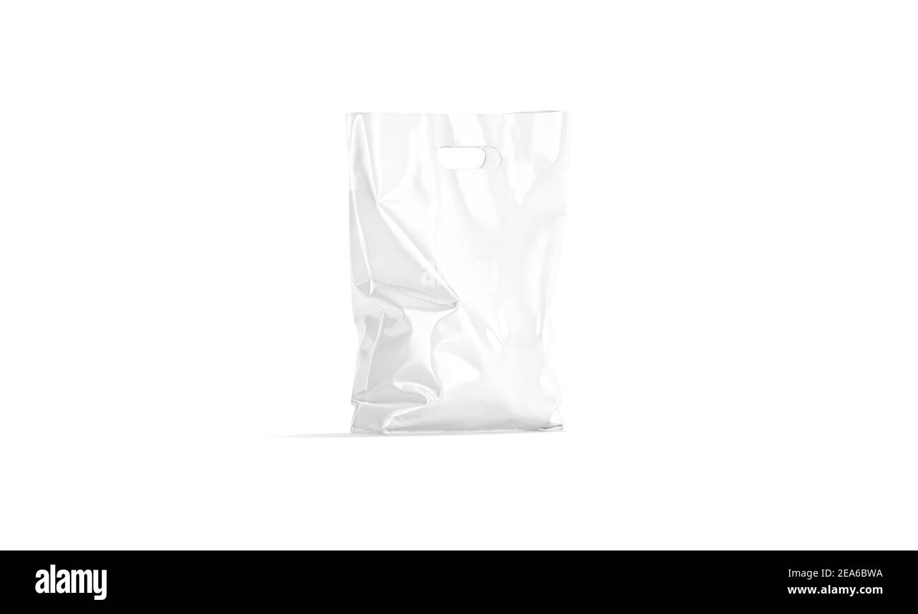 Blank white small full die-cut splastic bag, handle hole mockup, 3d ...