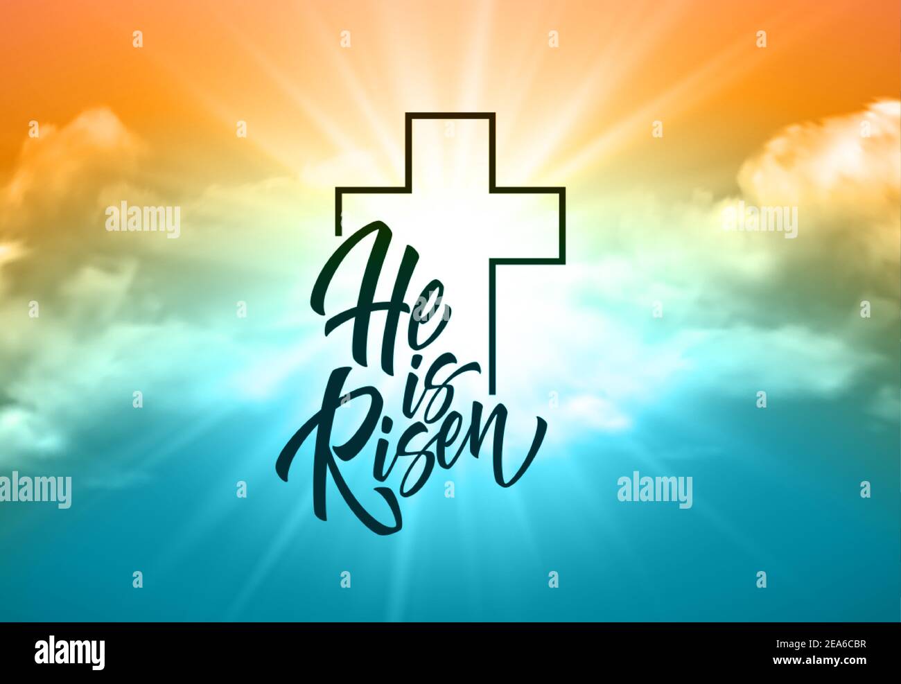 He was resurrected lettering against a background of clouds and sun ...