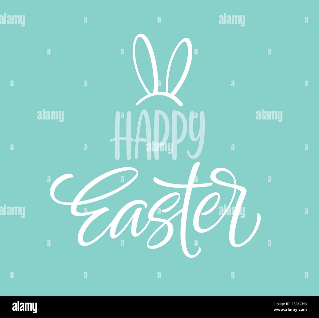Happy Easter icon symbol. Handwriting lettering with rabbit ears ...