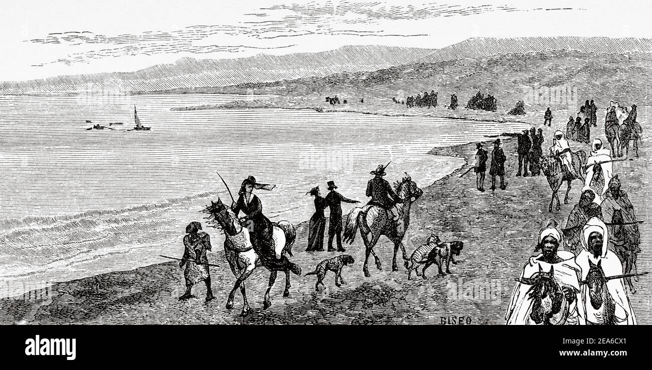 Beach near Cape Punta Malabata, Tangier. Morocco, North Africa. Old ...