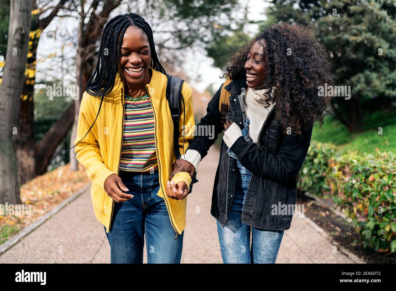 Stock photo of black students walking and laughing in the park Stock ...