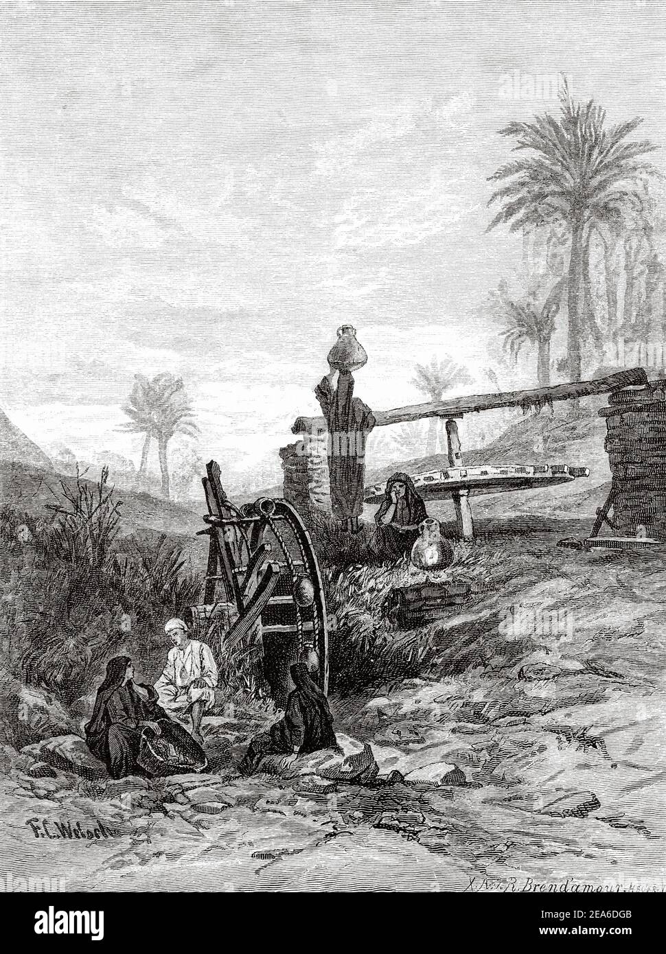Sakkieh or water wheel. Ancient Egypt History. Old 19th century ...