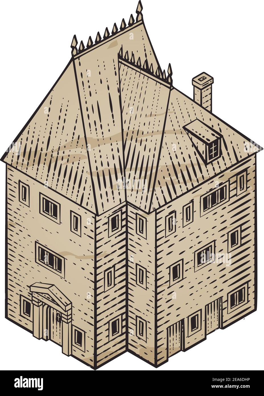 Medieval Building Map Icon Vintage Illustration Stock Vector Image ...