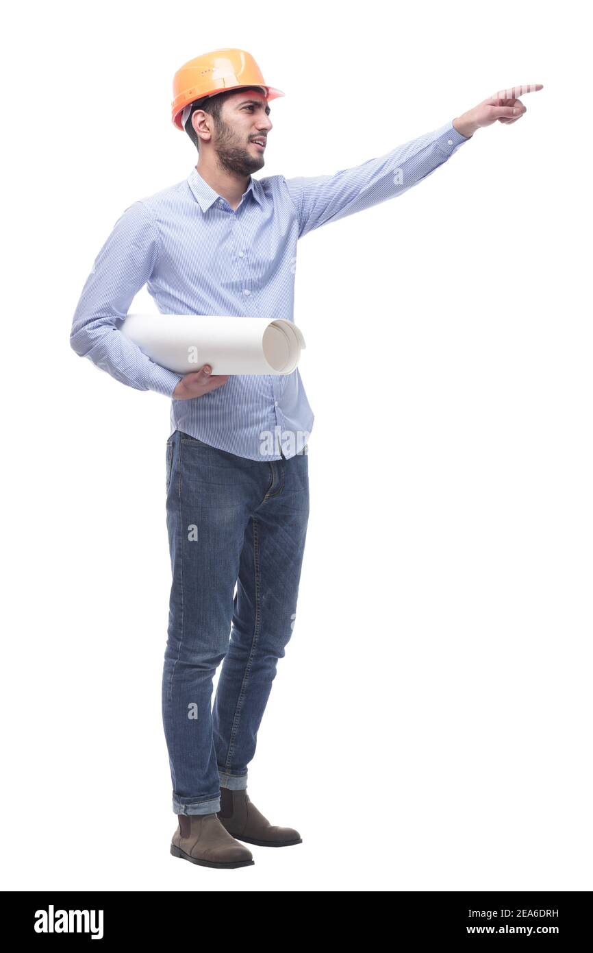 young man with drawings pointing at a white screen Stock Photo - Alamy