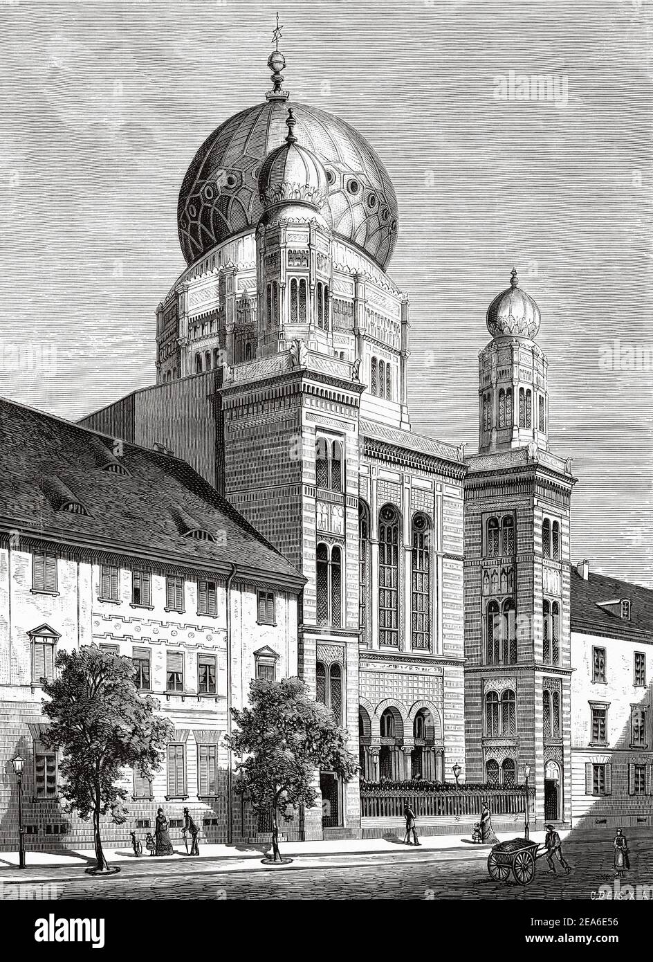 The Neue Synagoge at Berlin, Germany. Europe. Old 19th century engraved ...