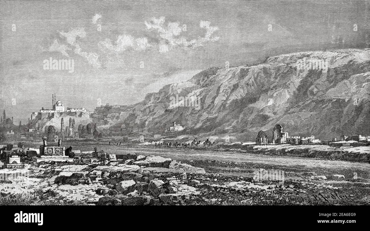 Mount of the Mokattam. Cairo, Ancient Egypt History. Old 19th century ...