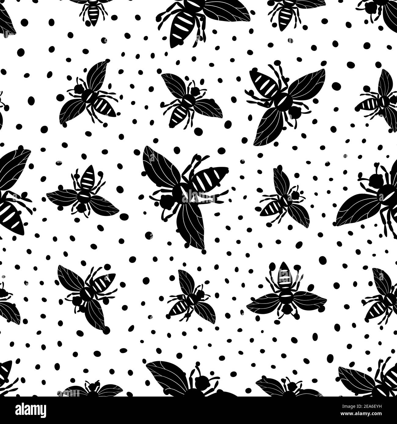 Seamless pattern with bees silhouette on white background. Adorable ...