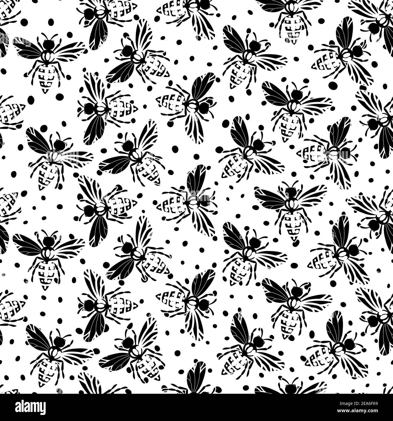 Seamless pattern with bees silhouette on white background. Adorable ...