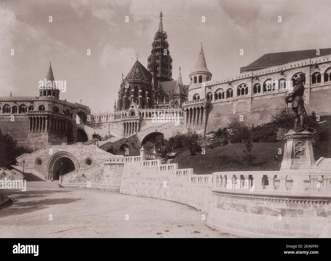 Vintage photo of Budapest. 1896 Fisherman's bastion and Matthias Tower ...