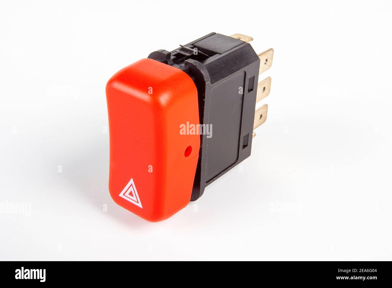 Red emergency triangle button inside a bus Stock Photo - Alamy