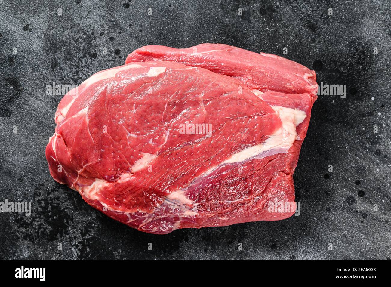 Raw brisket beef cut. Black Angus beef. Black background. Top view ...