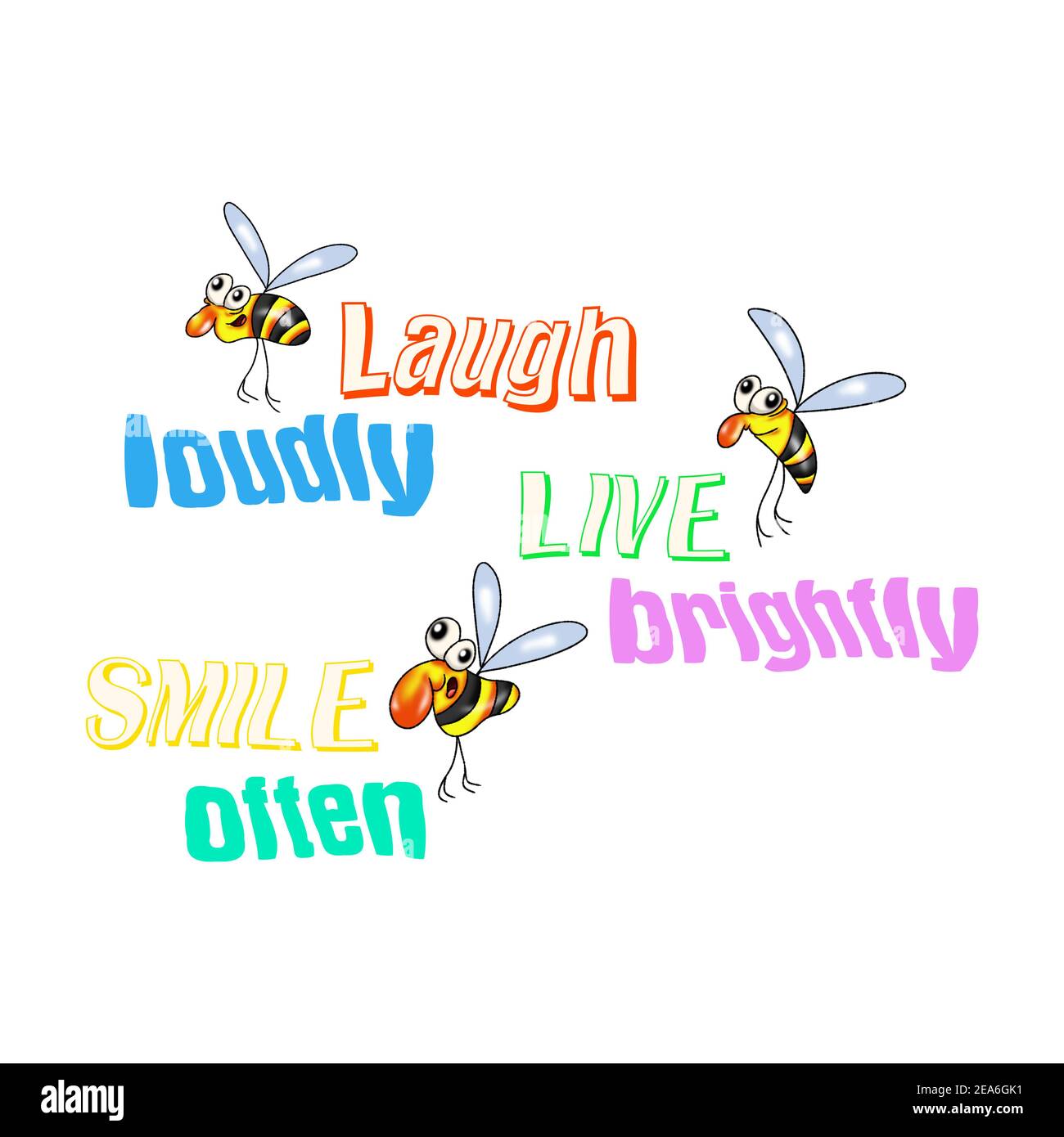 Cartoon positive bees. Laugh out loud, smile more often, live brightly ...