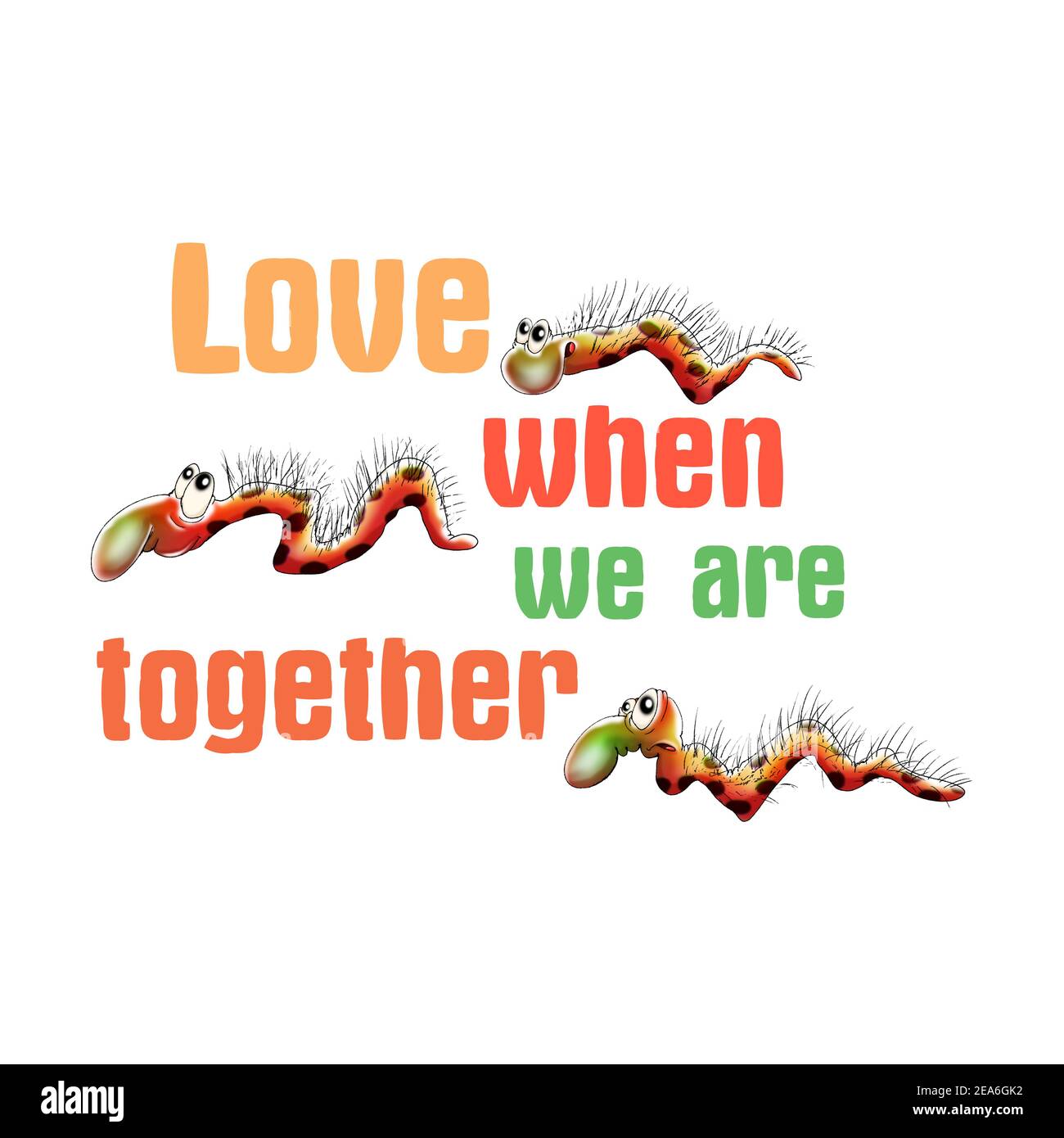 Cartoon little hairy worms. Love when we are together. Illustration for ...