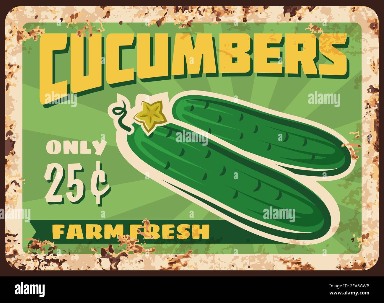 Cucumber vegetable metal plate rusty of farm market food price sign ...