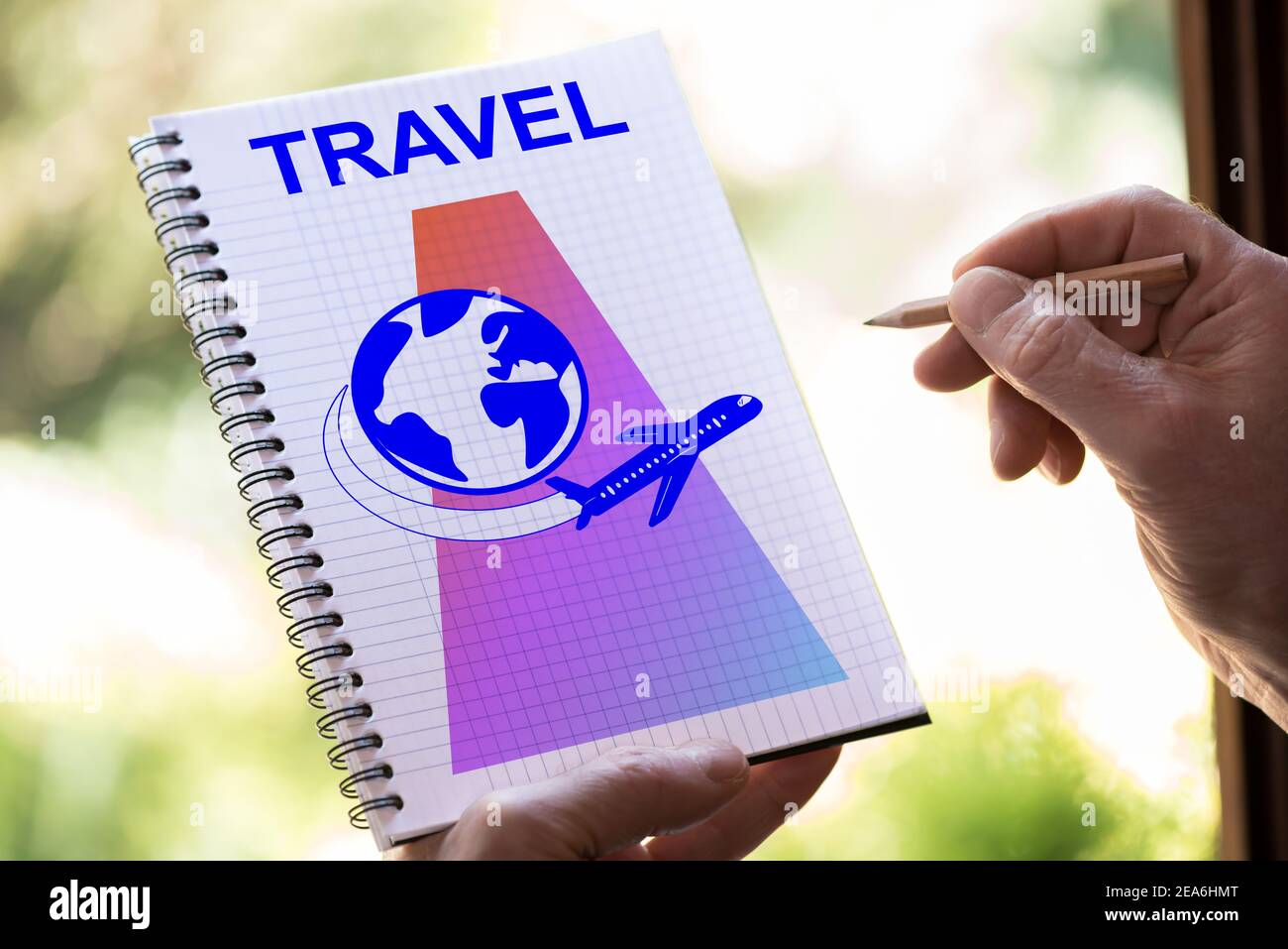 Hand drawing travel concept on a notepad Stock Photo - Alamy