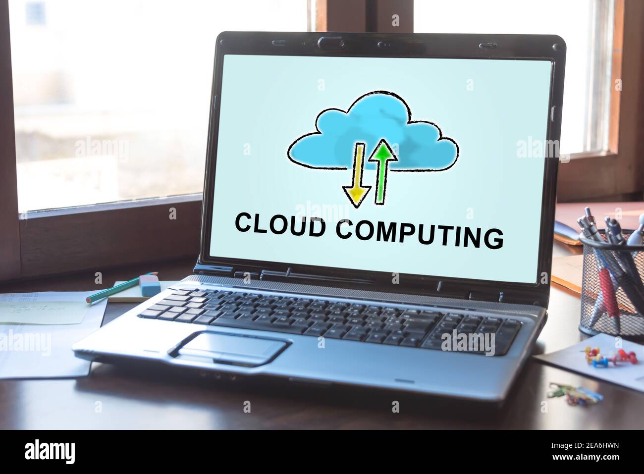 Laptop screen displaying a cloud computing concept Stock Photo - Alamy