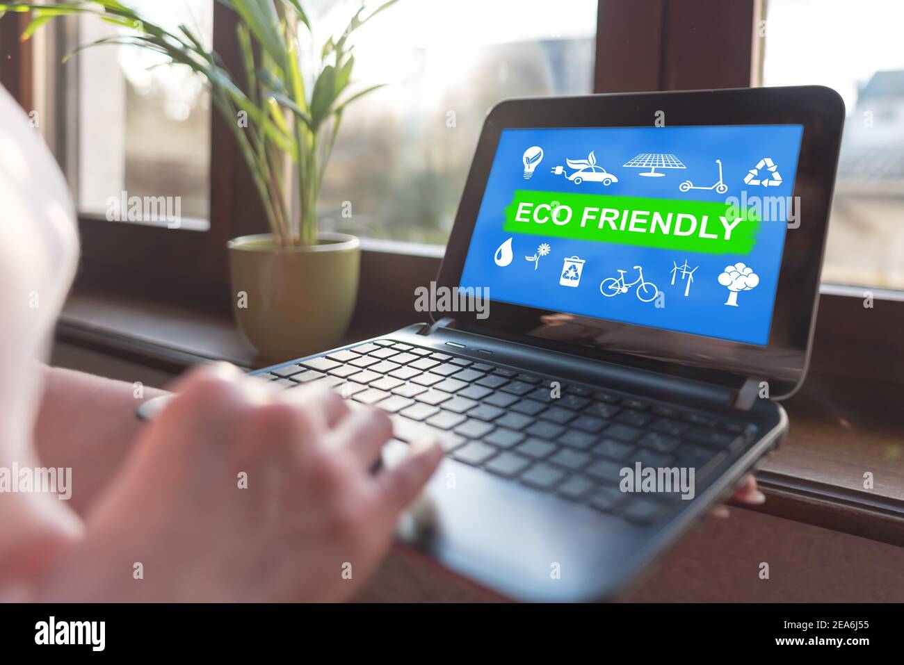 Laptop screen displaying an eco friendly concept Stock Photo - Alamy