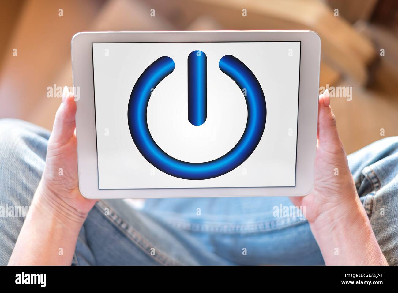 Tablet screen displaying a start concept Stock Photo - Alamy
