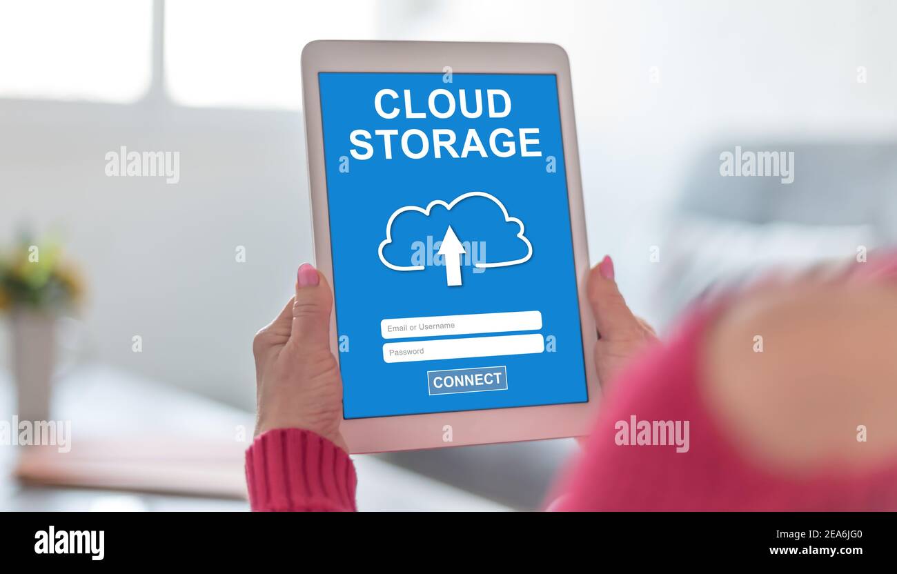 Tablet screen displaying a cloud storage concept Stock Photo - Alamy