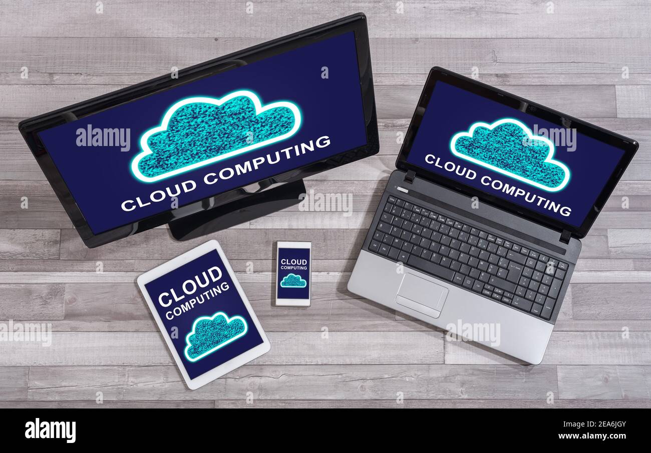 Cloud computing concept shown on different information technology ...