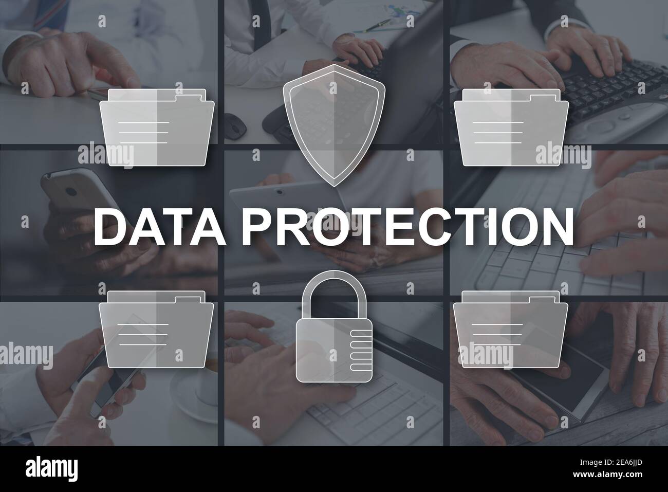 Data protection concept illustrated by pictures on background Stock ...