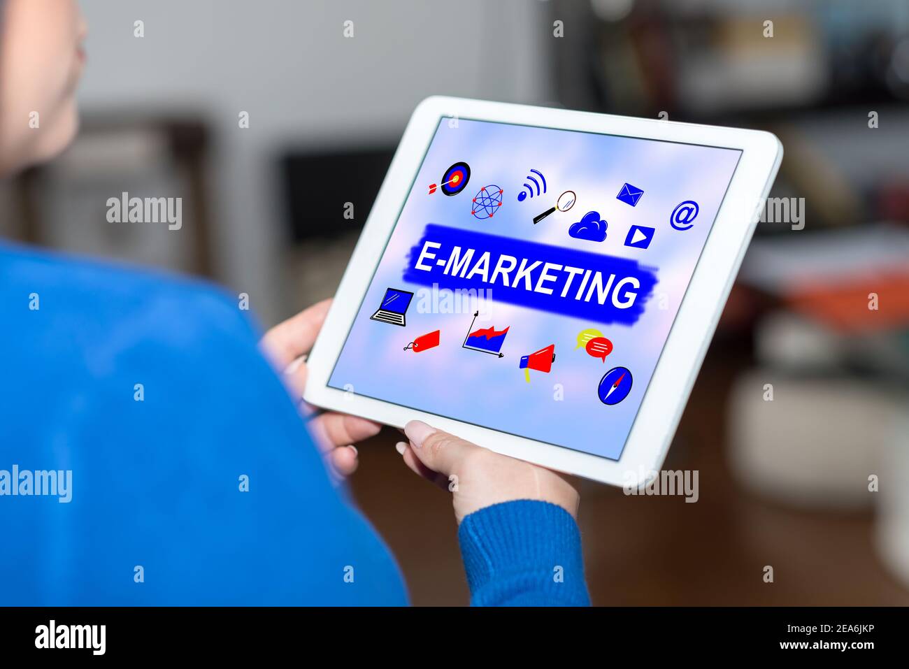 Tablet screen displaying an e-marketing concept Stock Photo - Alamy