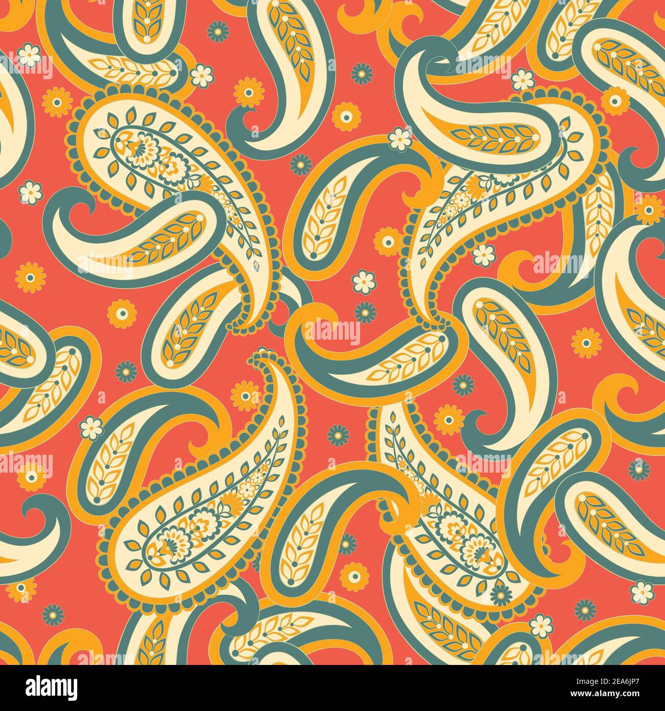Floral seamless pattern with paisley ornament. Vector illustration ...