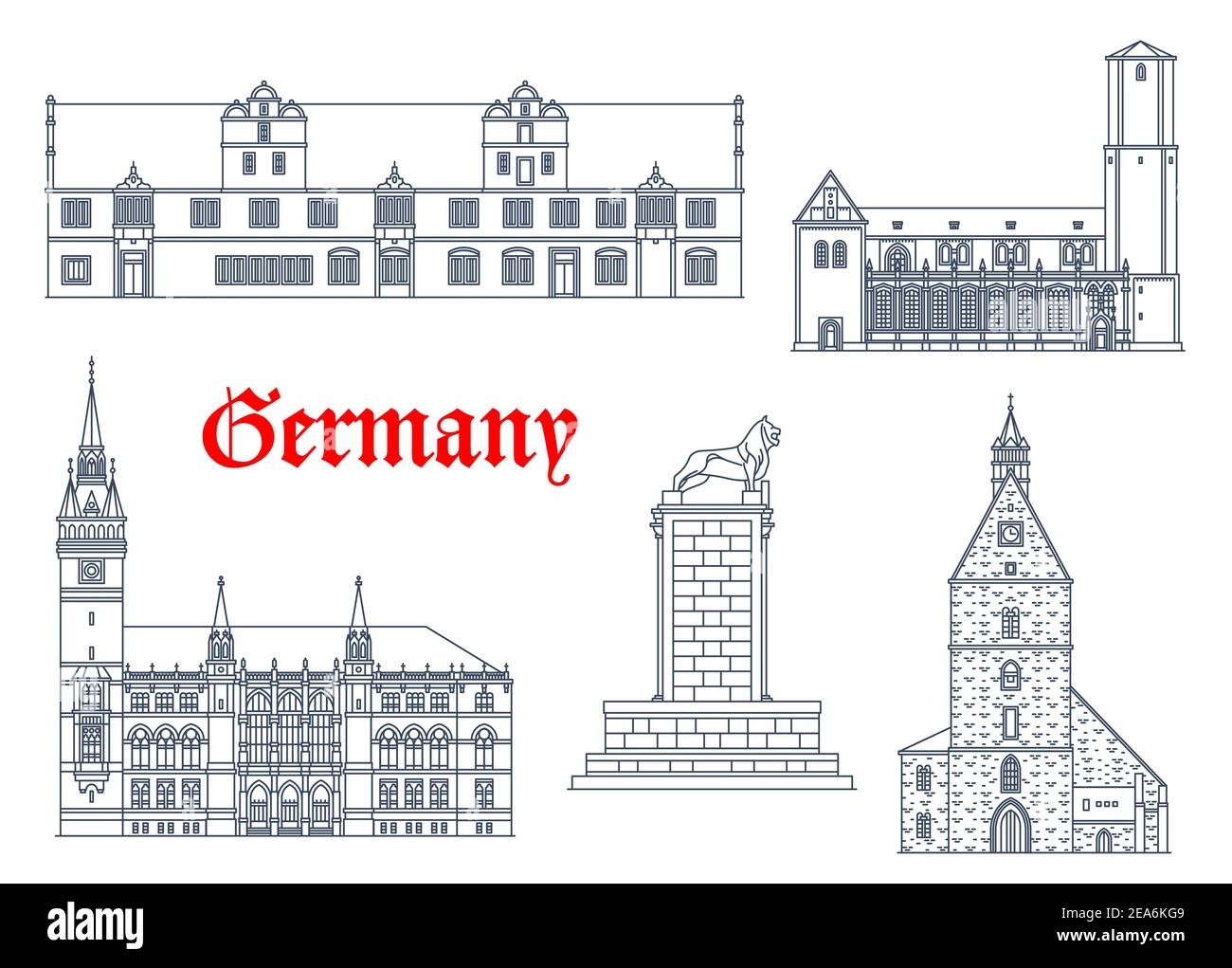 Germany landmarks architecture icons, houses and cathedral churches ...