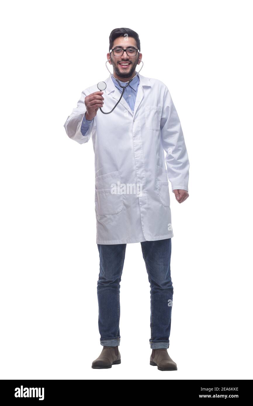 smiling doctor pointing at the screen of a digital tablet Stock Photo ...