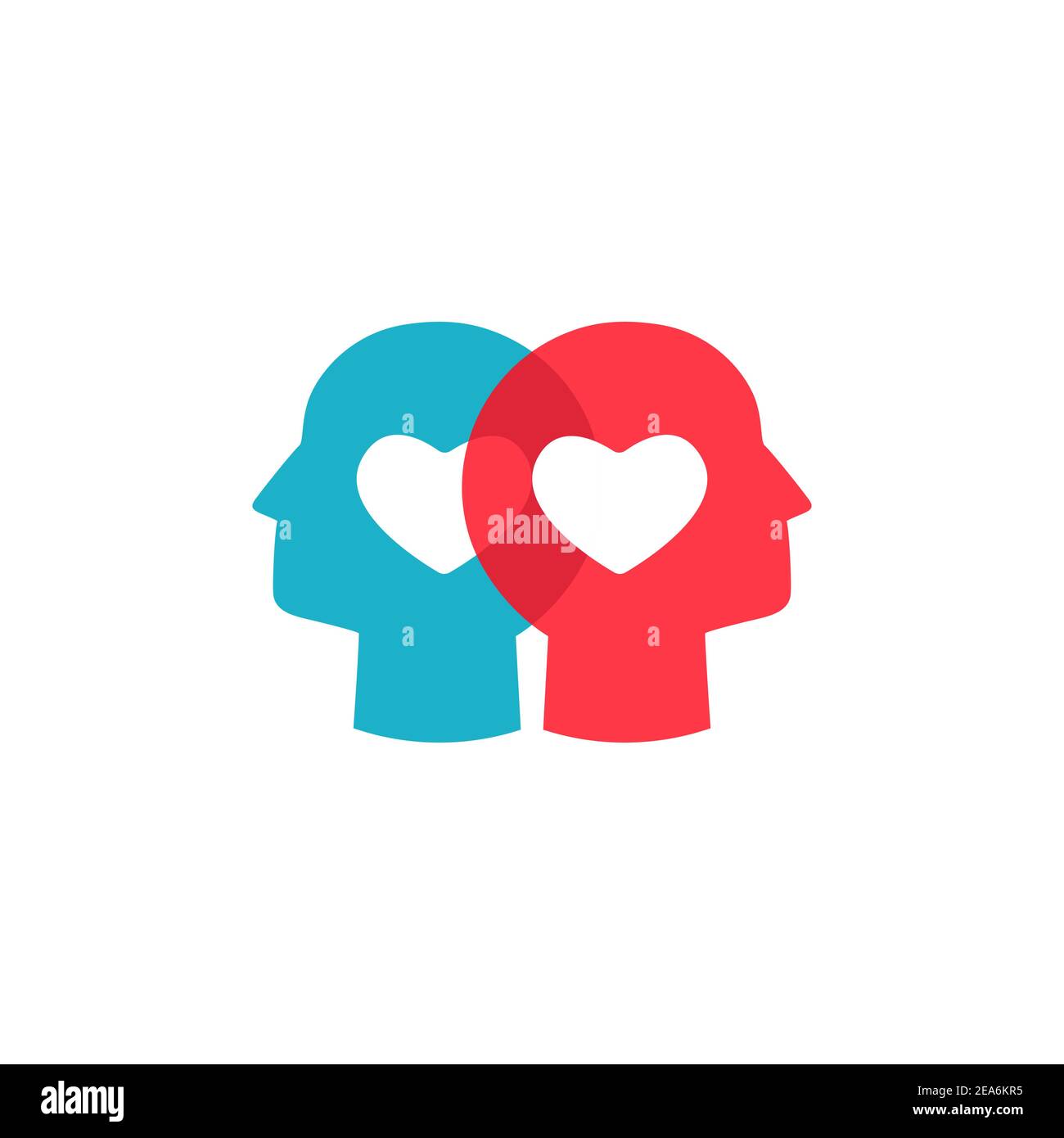 Silhouettes of human's head with big heart. Love, emotions, feelings ...