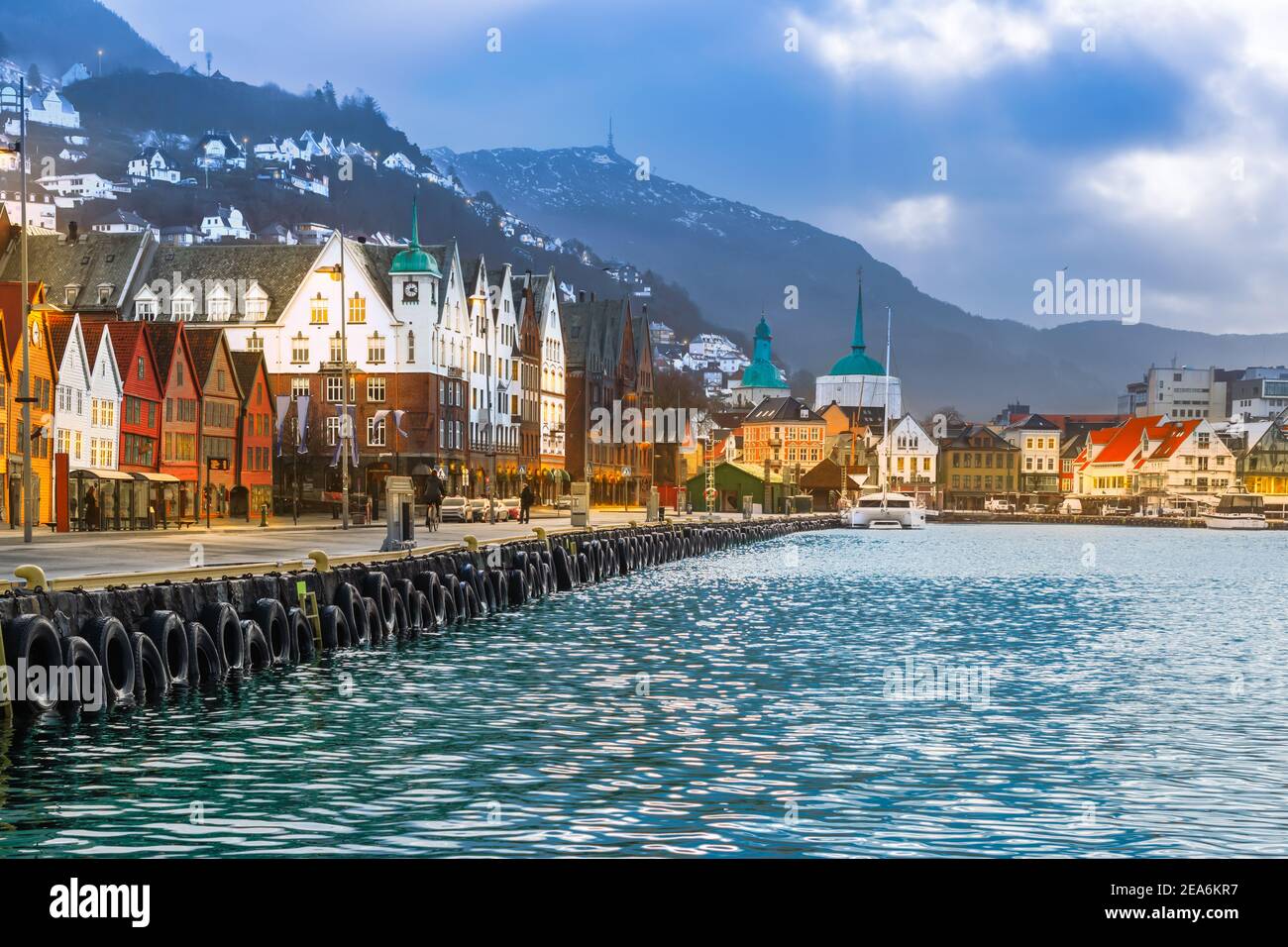 View of Bryggen historic harbour district in Bergen Norway Stock Photo ...