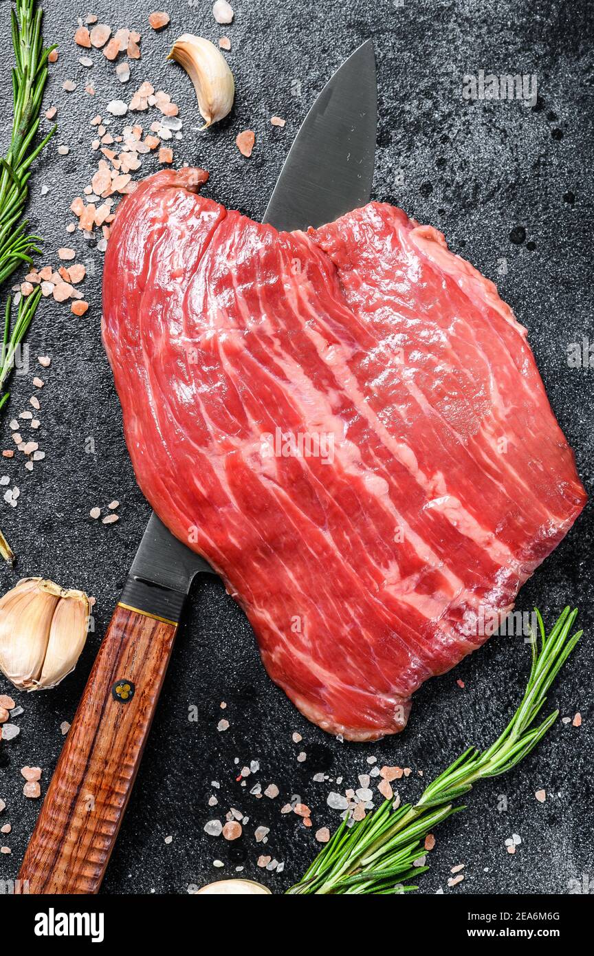 Raw Flat Iron steak black Angus. Fresh Marble beef meat. Black ...