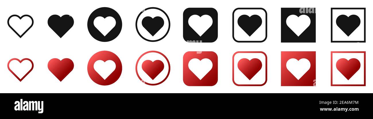 Heart icons set. Heart icons in flat design. Heart sign isolated ...