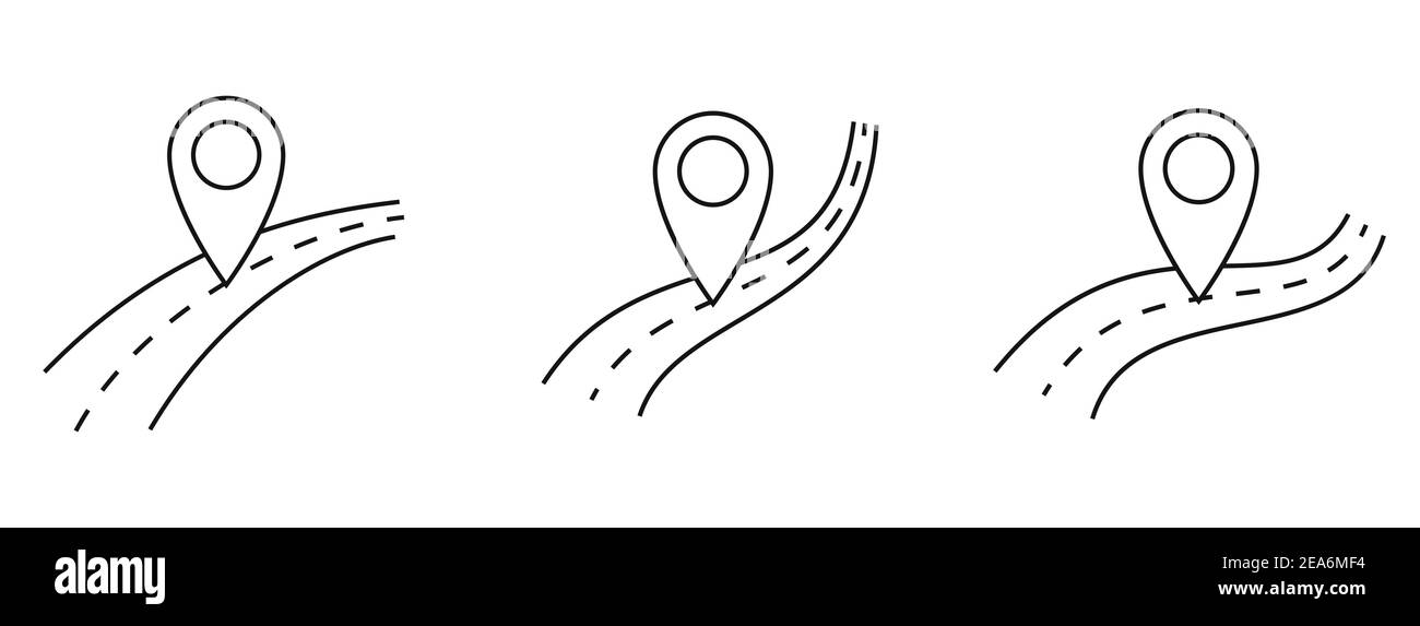 Location map icon with road icon. Vector illustration. Travel ...