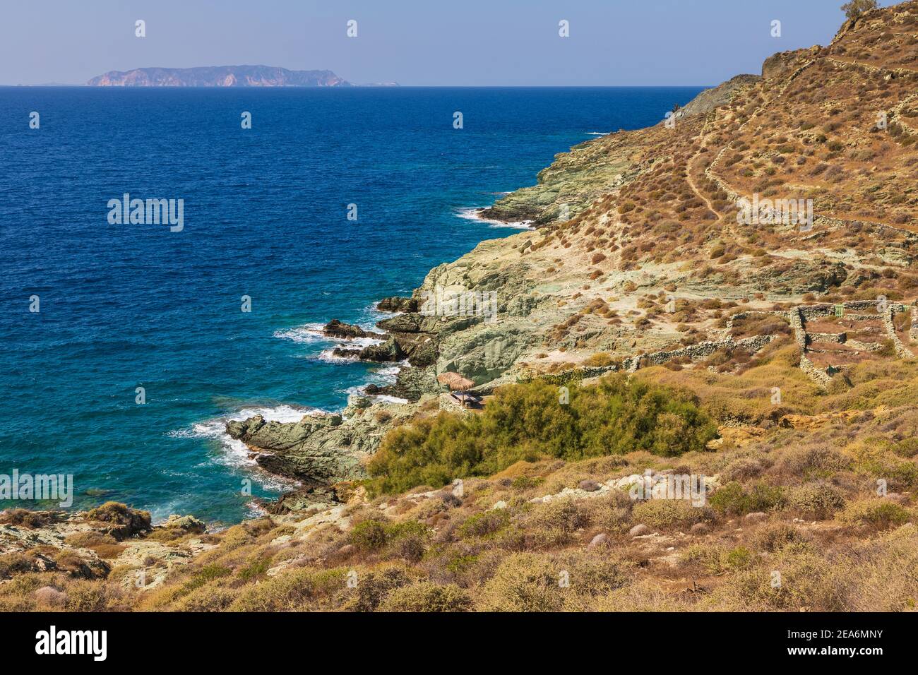 View of the coast of the island of Folegandros in summer sunny day ...