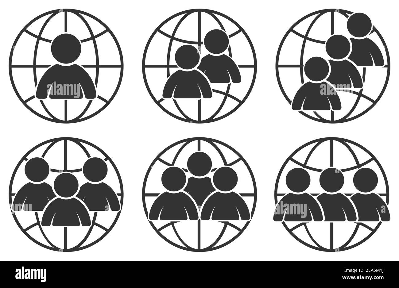 Planet Earth symbol with man icons. Set of linear globe icons. Vector ...