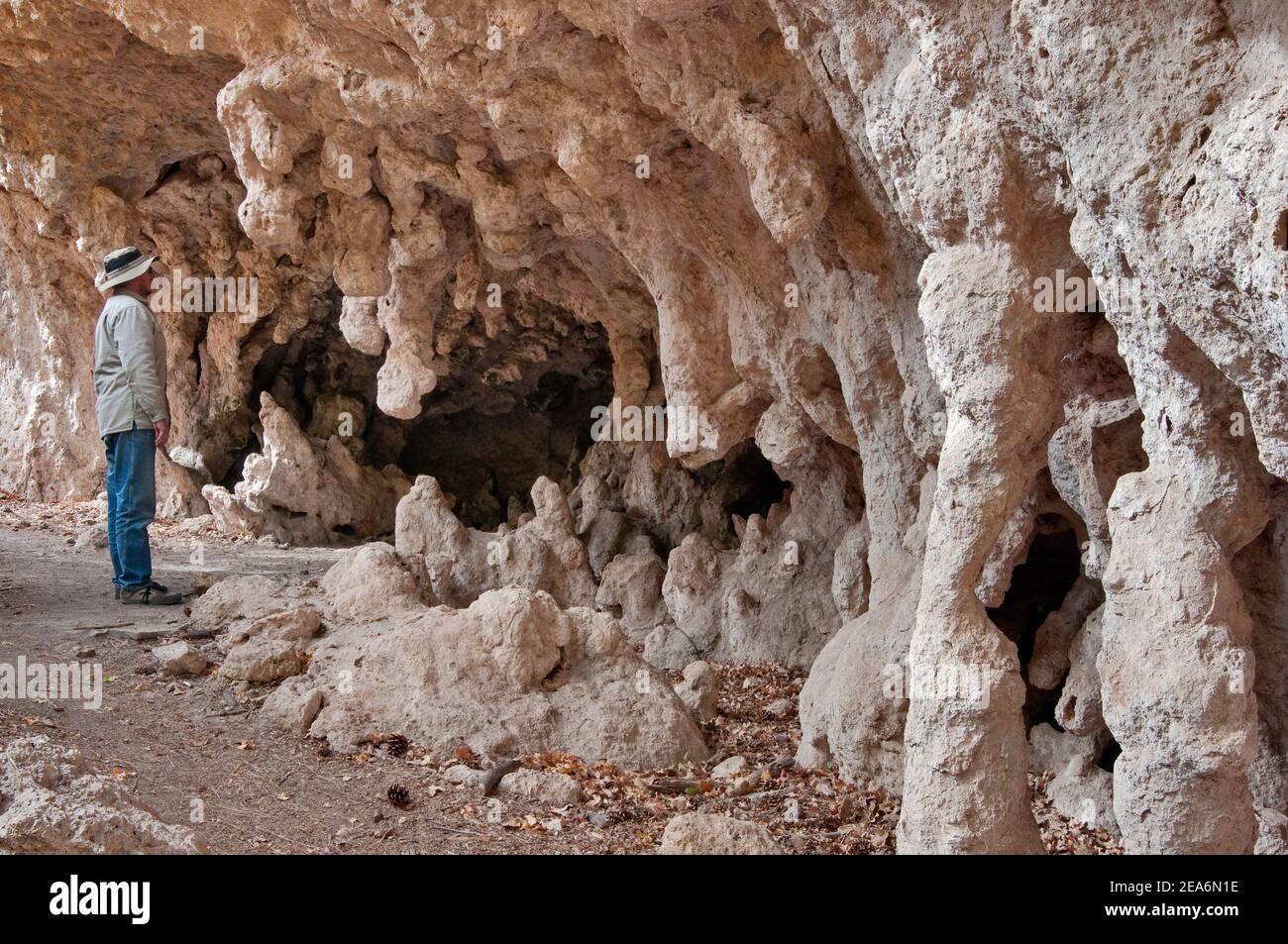 Hiker at Grotto in McKittrick Canyon, Guadalupe Mountains National Park ...