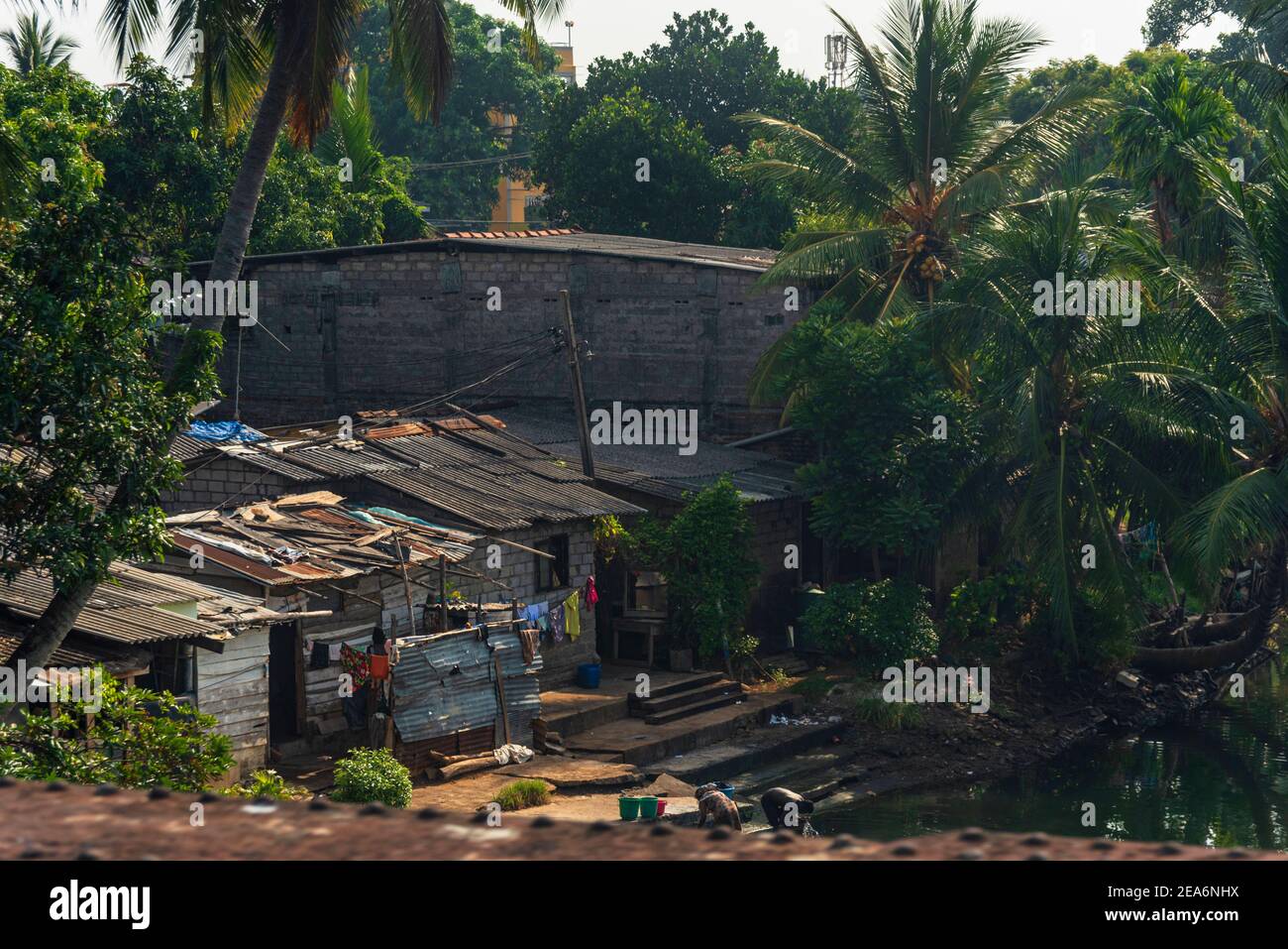 Hut build of scrap metal and other parts. Building in a Slum of Sri ...