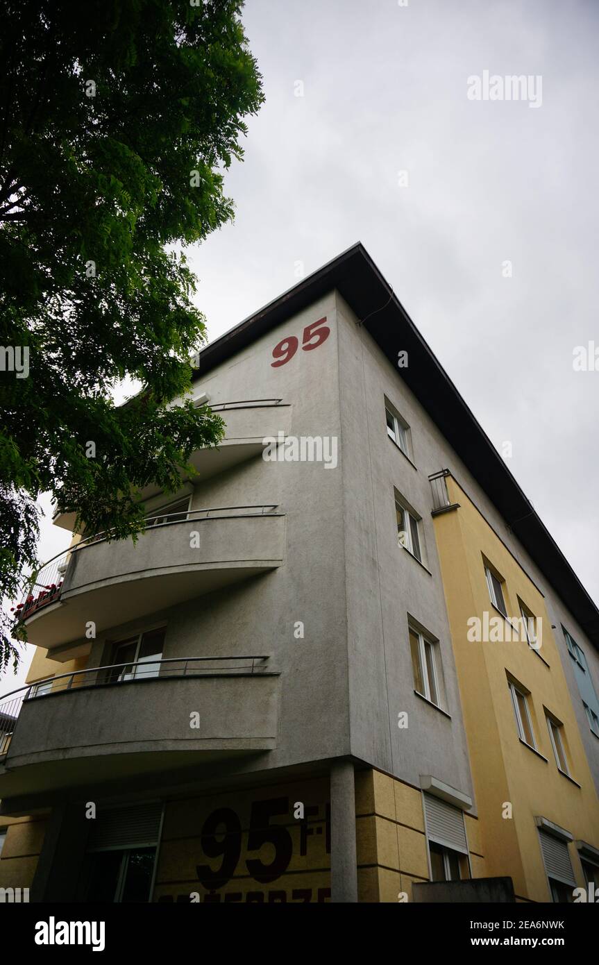 POZNAN, POLAND - Jun 24, 2017: Corner of a apartment building with ...