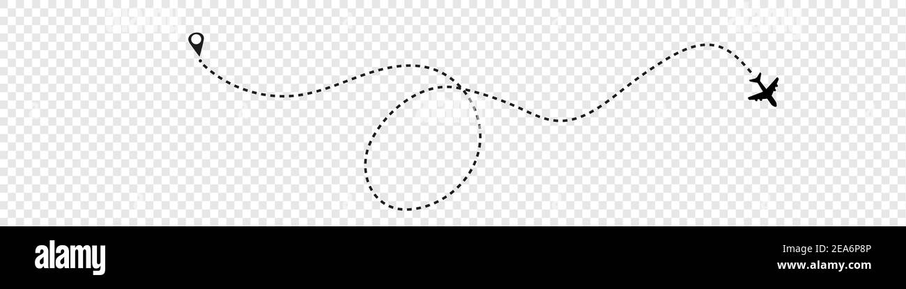 Airplane line path vector icon of air plane flight route with start ...