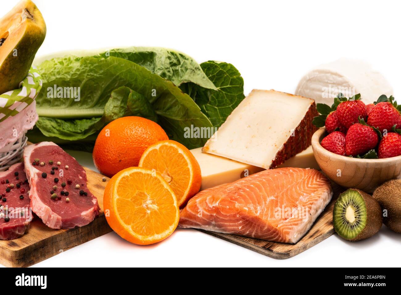 Vitamin A in food isolated on white background Stock Photo - Alamy