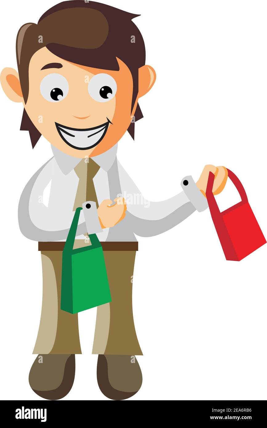 Business man Holding shopping bag cartoon character Illustration design ...