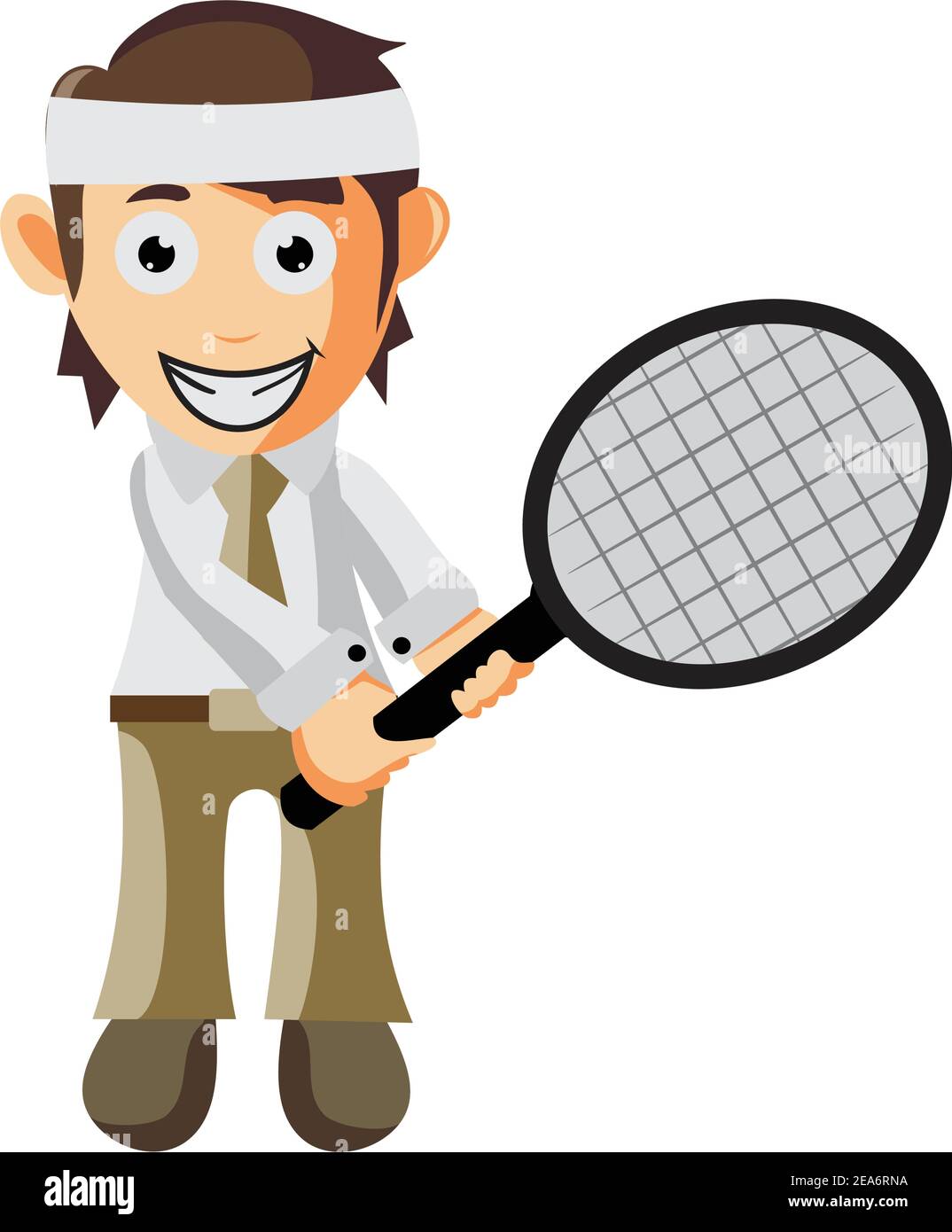 Business man holding tennis court racket cartoon character Illustration ...