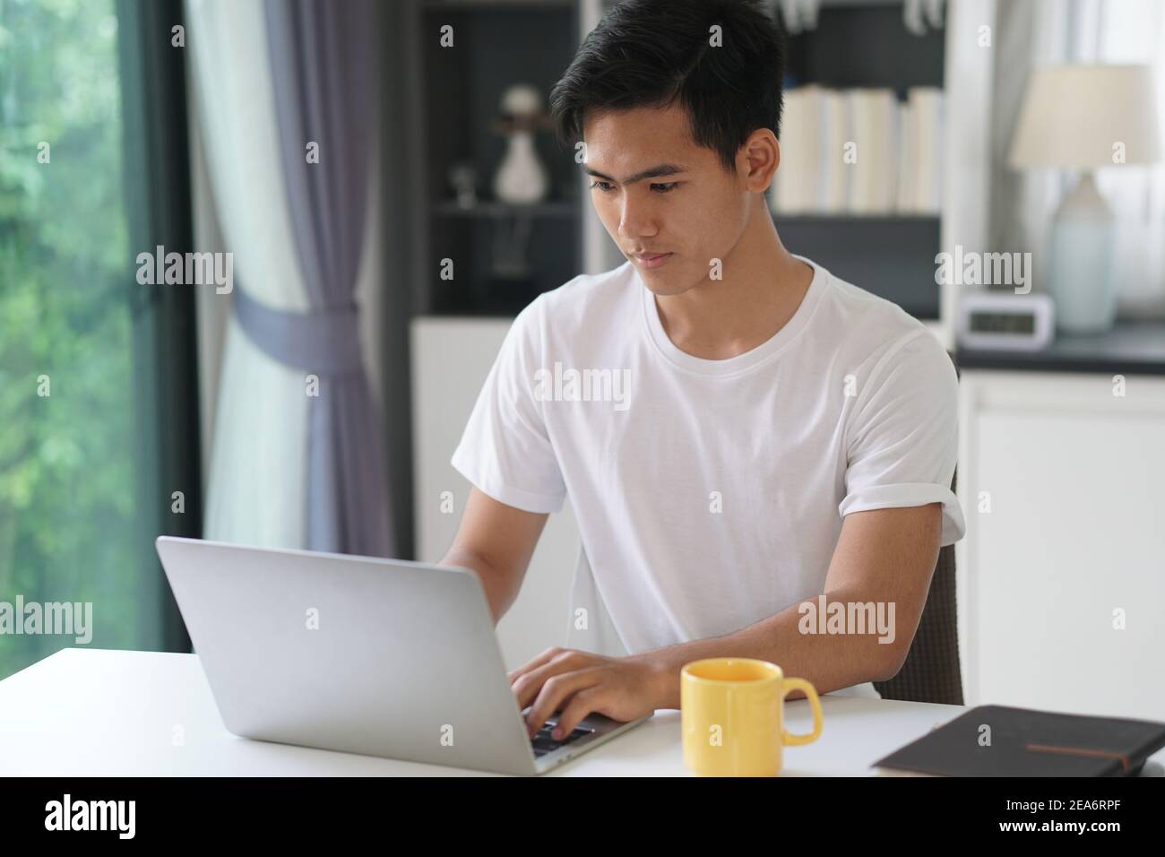 asian young teenage student man teenager entrepreneur working with ...