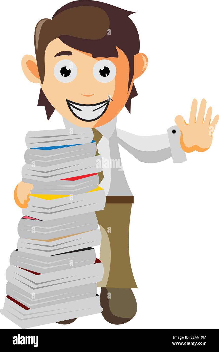 Business man behind a pile of books cartoon character Illustration ...