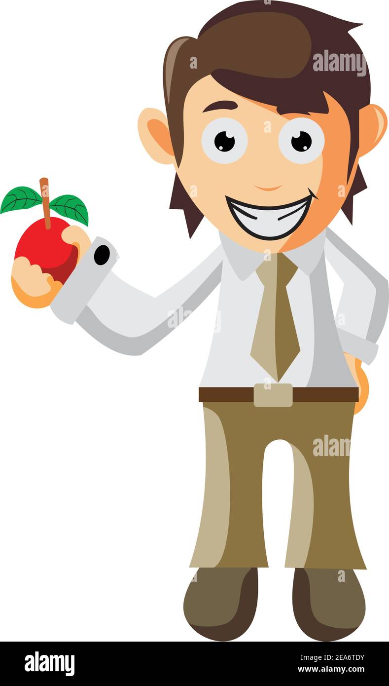 Business man Holding Apple Fruit cartoon character Illustration design ...