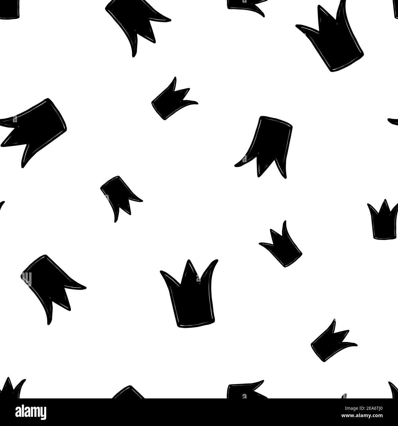 Seamless pattern with black crown silhouette on white background ...