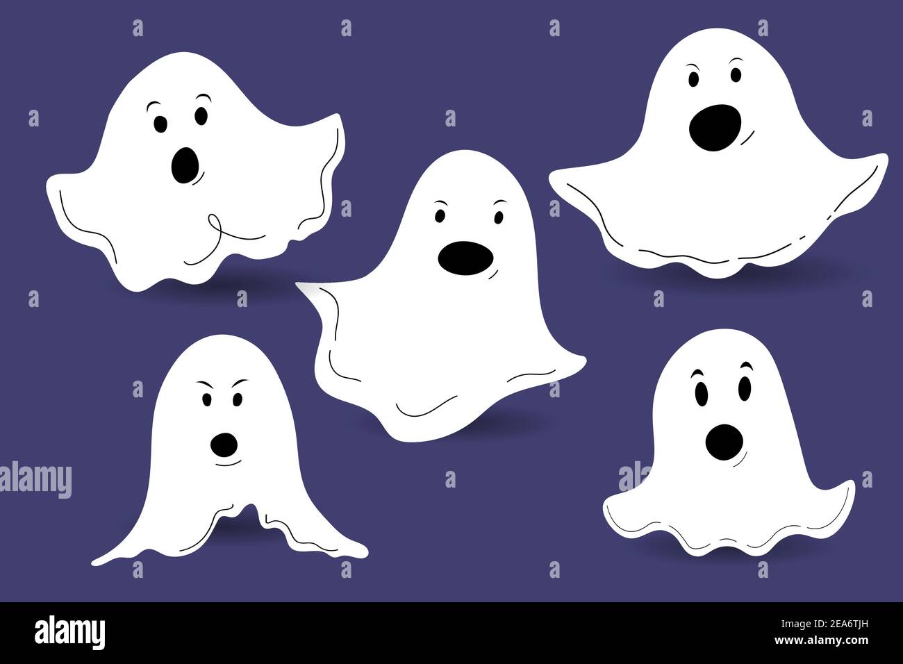 Cute Halloween ghosts. Scared funny ghost with different emotions. Set ...