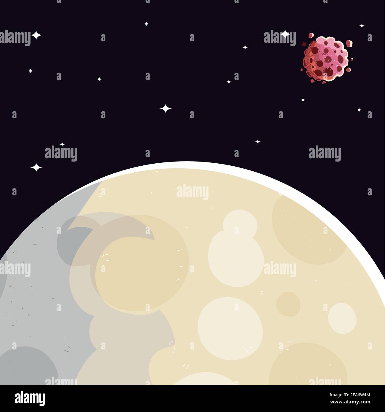 space night moon stars and asteroids dark background vector ...
