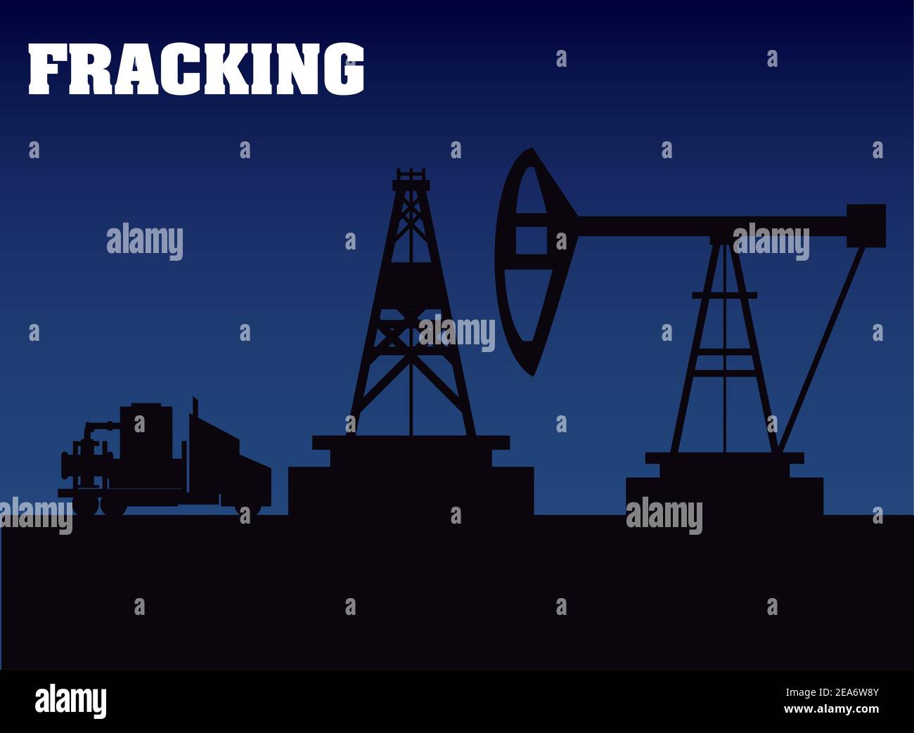 fracking oil rig drilling equipment and truck silhouette vector ...